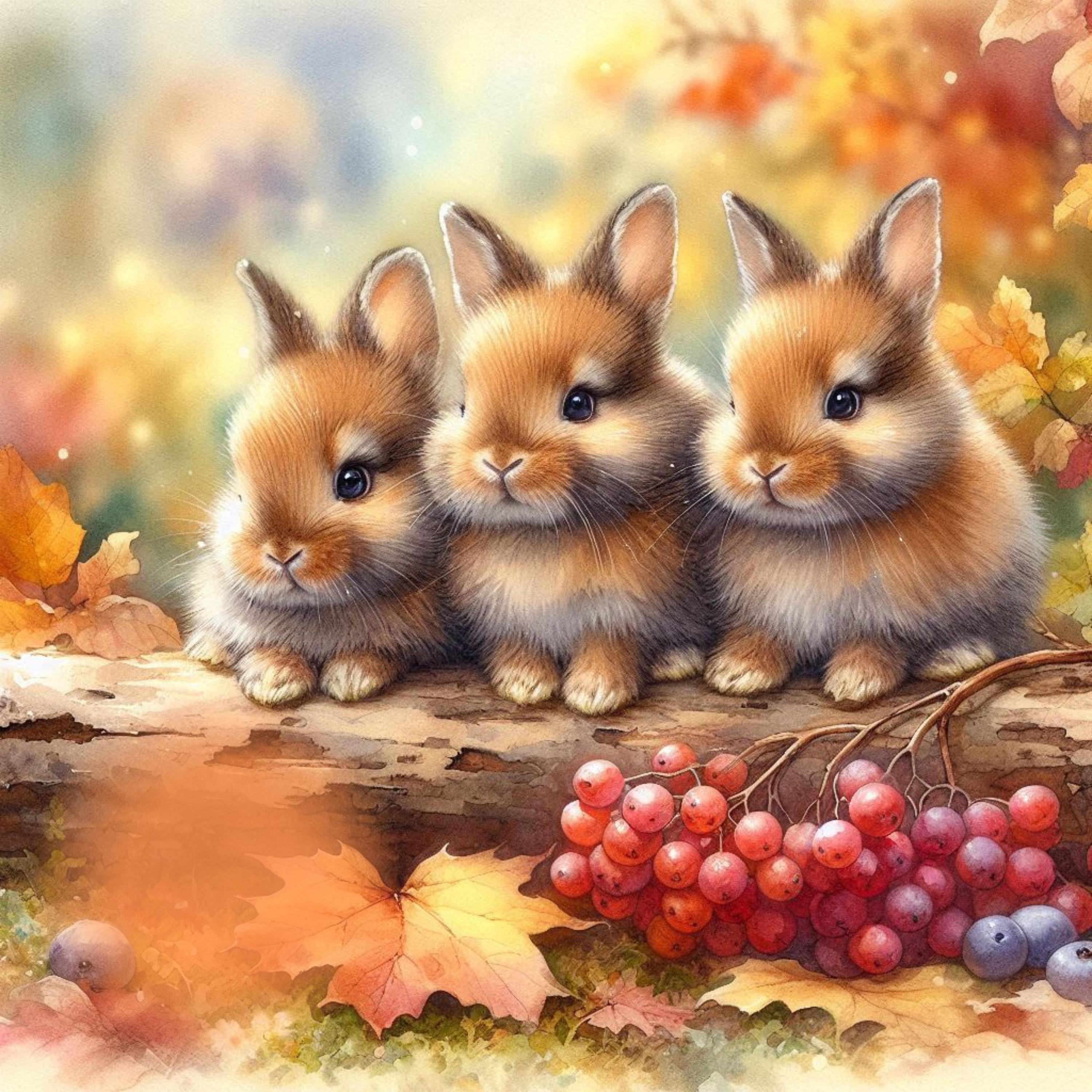 Adorable Autumn Bunnies, Use for Cards, Nursery Wall Art, Apparel ...