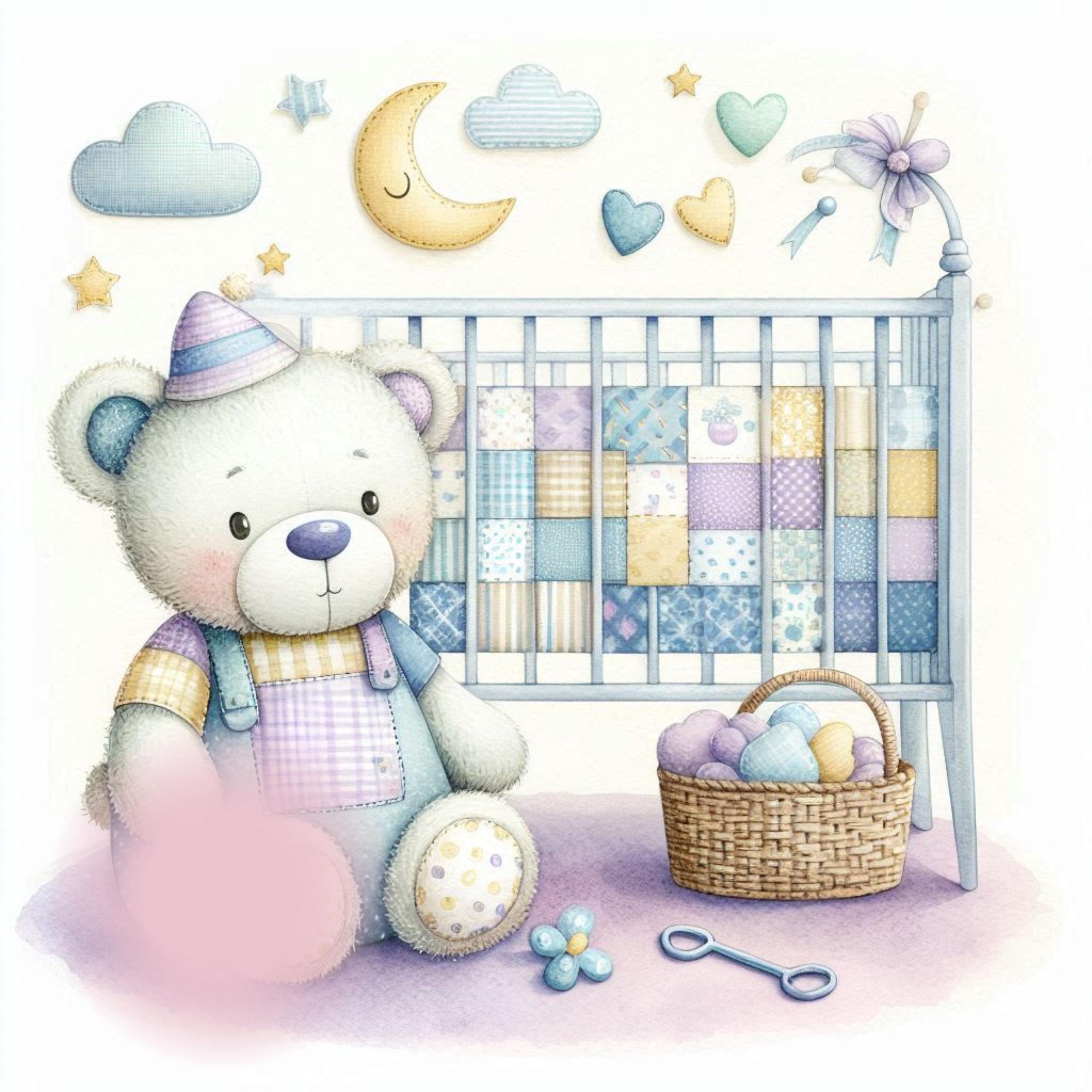 Adorable Patchwork Teddy Bears, Use for Cards, Nursery Wall Art ...