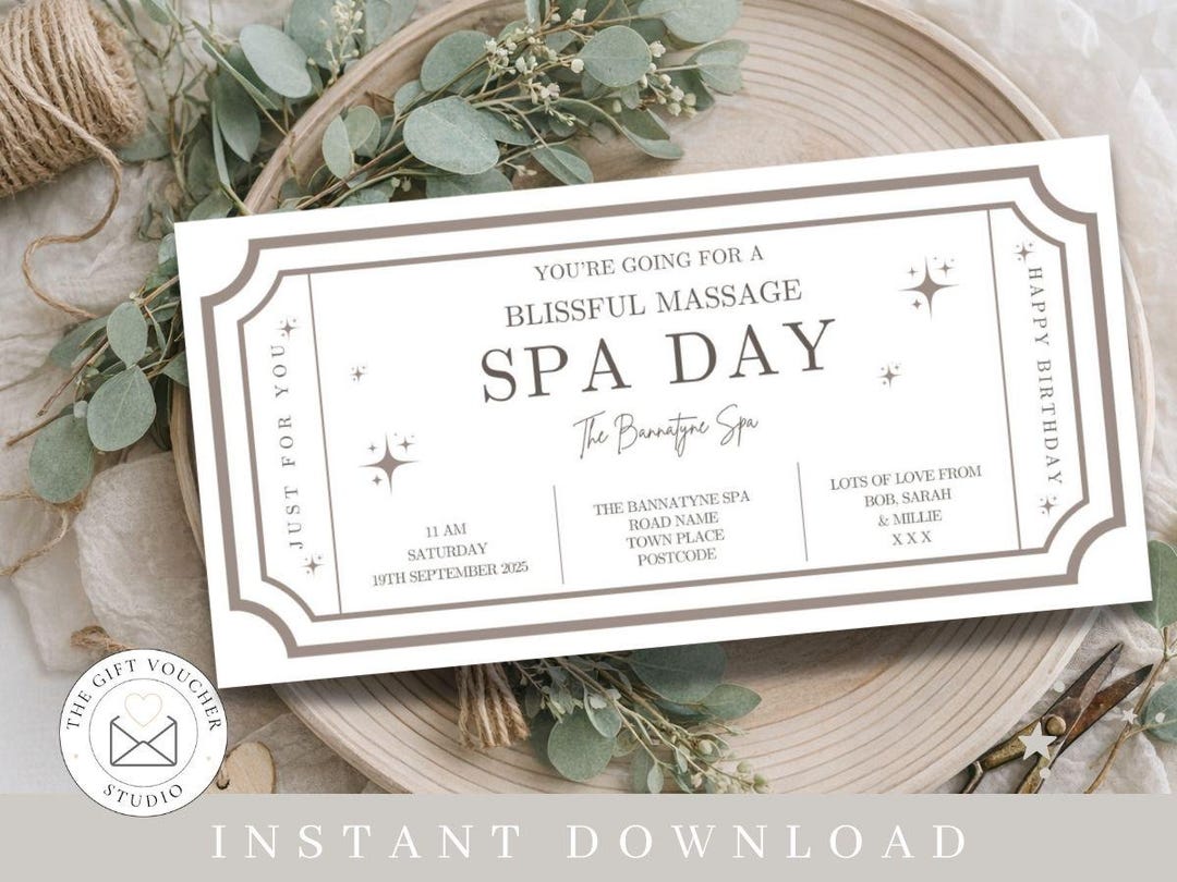Spa Day Voucher - Instant Download- Editable Printable, Spa Voucher ...