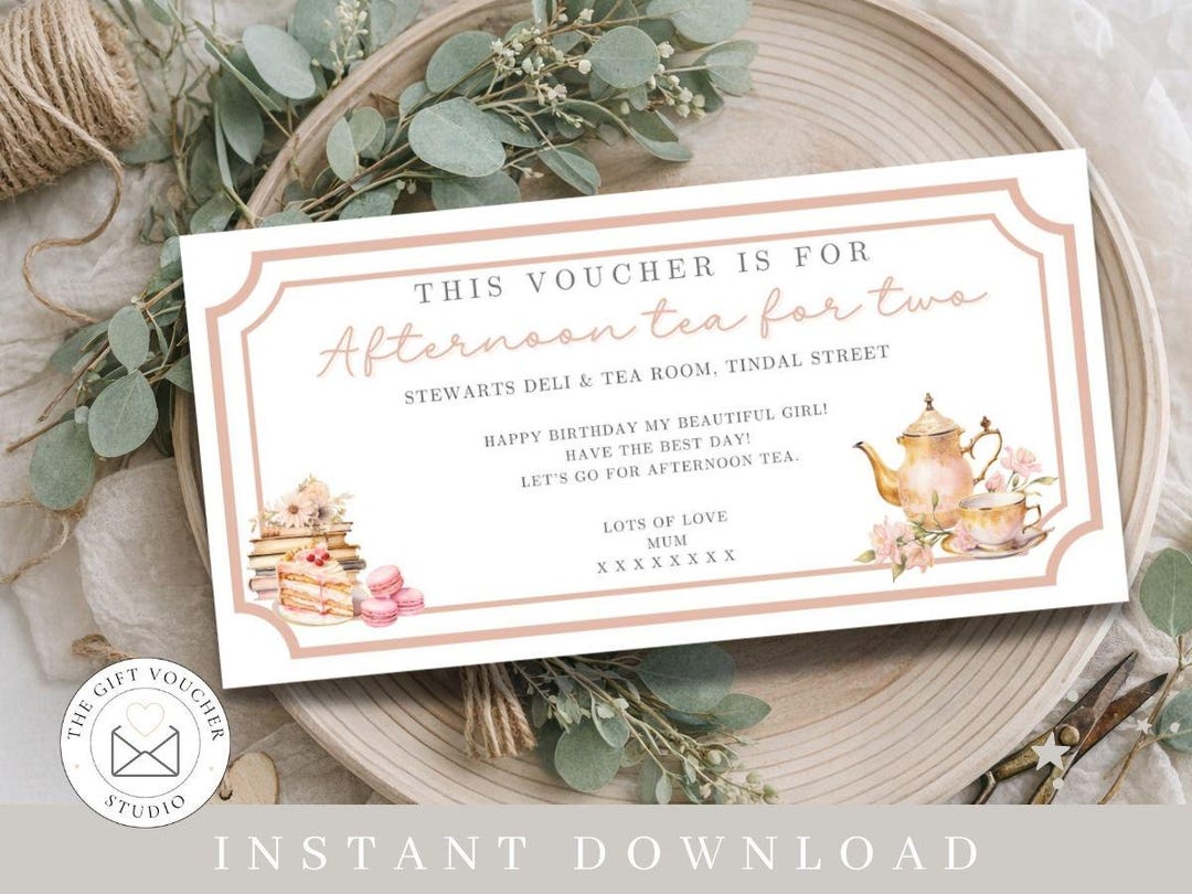 Afternoon Tea for Two Gift Voucher – Printable & Digital Download ...