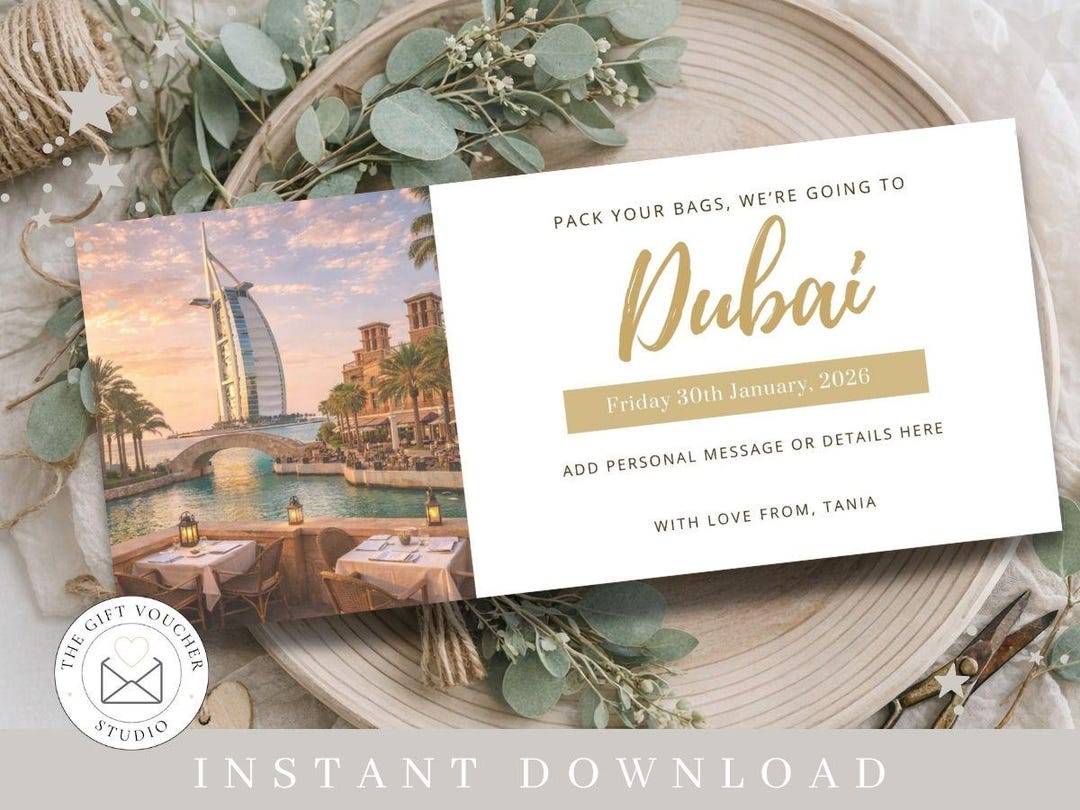 Dubai Gift Voucher | Instant Download | Printable Travel Gift ...