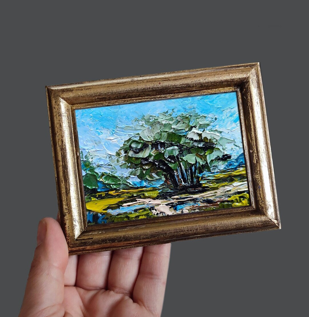 Oak Tree Oil Painting Original Wall Art, Miniature Landscape 3x4, Tiny ...