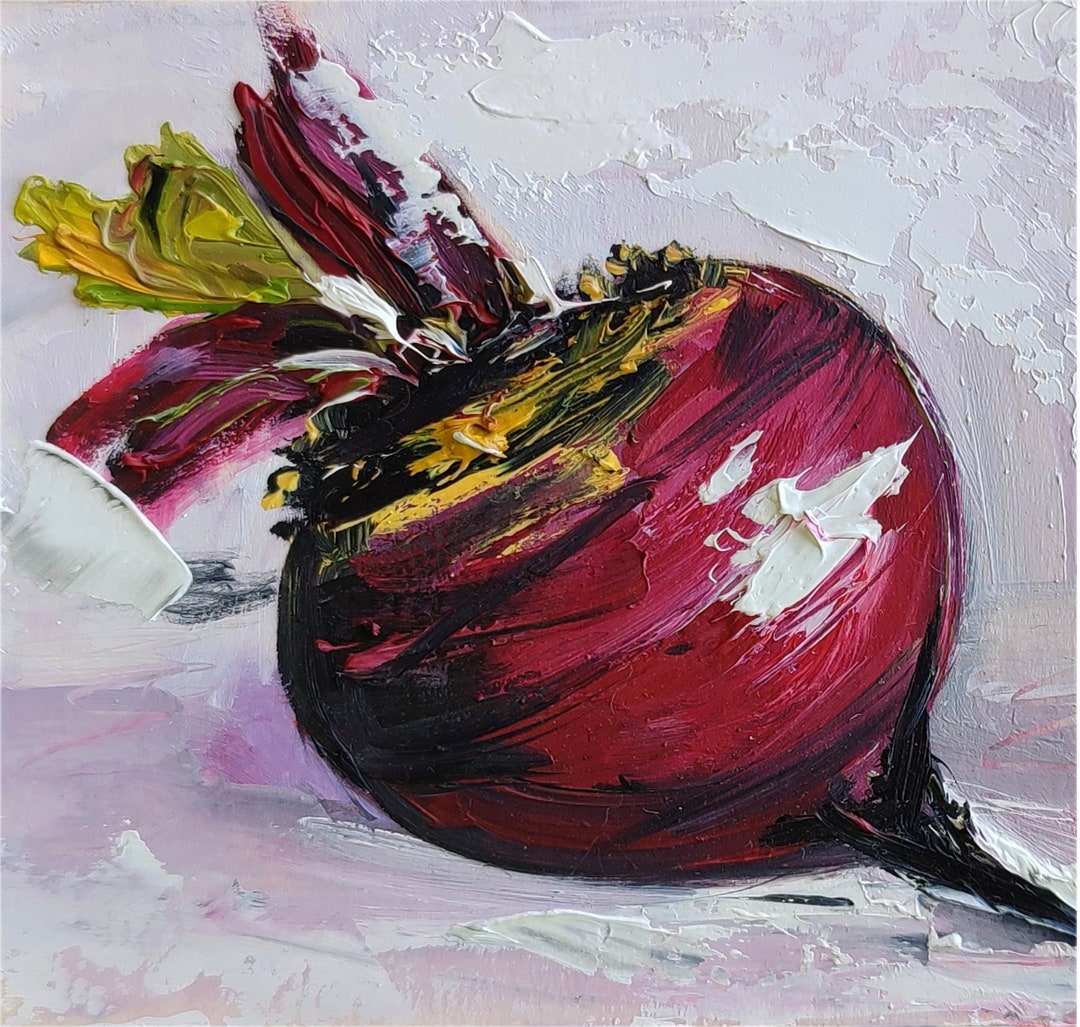 Red Beet Oil Painting Original, Handpainted 4x4 Vegetable Kitchen Wall ...