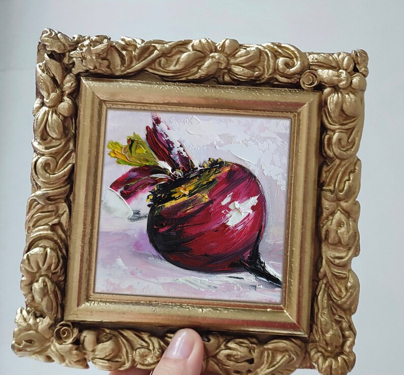Red Beet Oil Painting Original, Handpainted 4x4 Vegetable Kitchen Wall ...