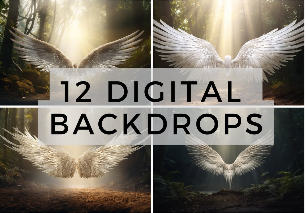 12 Angel Wings in Nature Digital Backdrops, Angel Backdrop Overlays ...