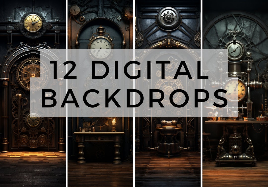 12 Dark Steampunk Digital Backdrops, Steampunk Backdrop Overlays ...