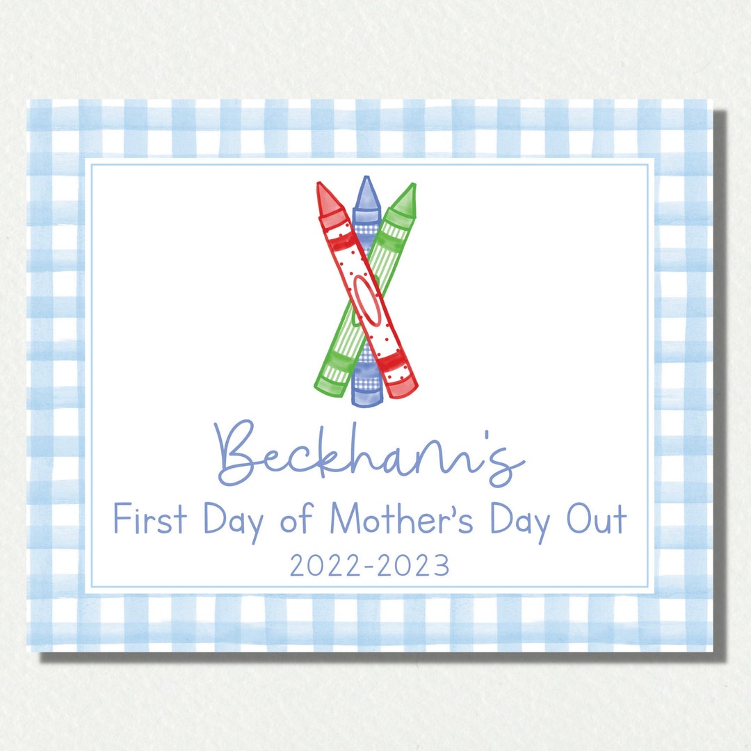 First Day of School Sign | Crayons | Back to School | Blue Gingham - Etsy