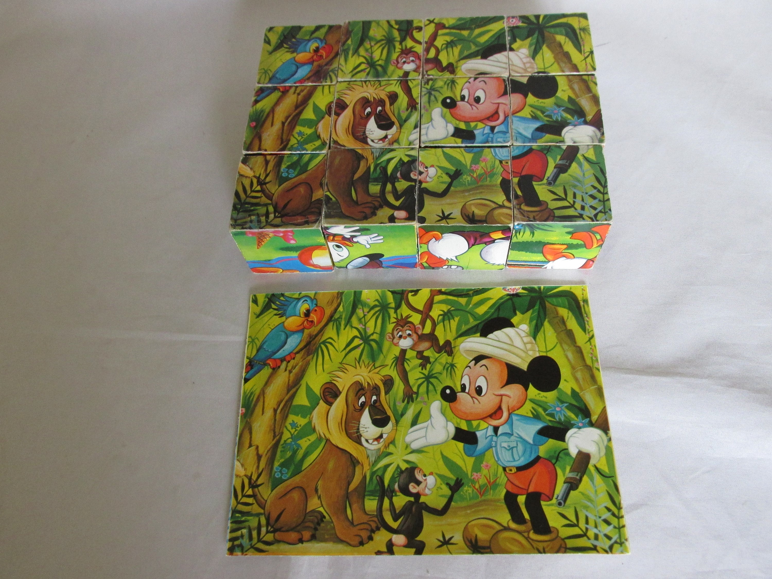 Vintage Disney Mickey Mouse Puzzle Blocks in Original Handled Box - 6 ...