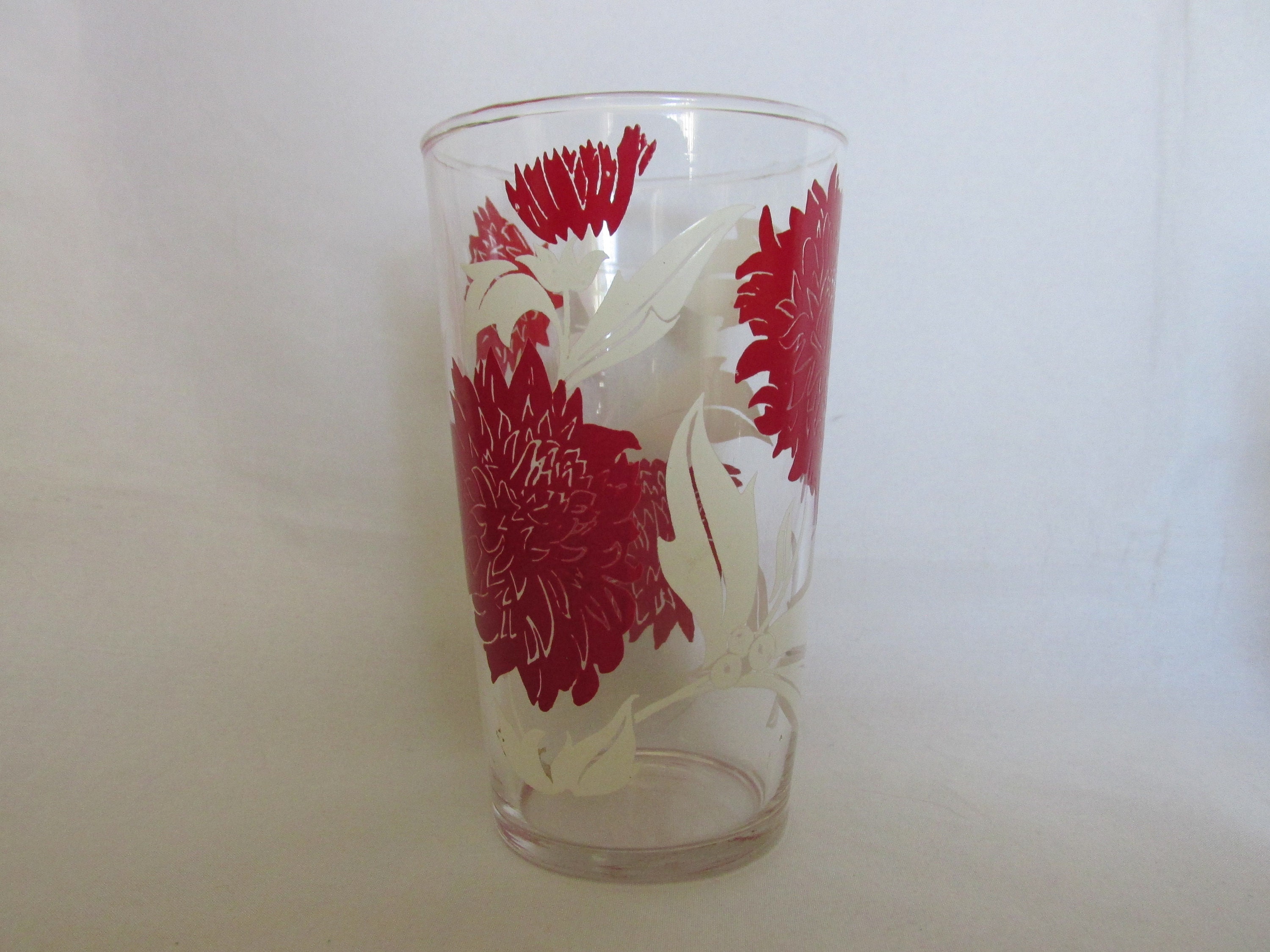 Vintage Flowered Glass Tumblers Unmatched but All With Red and White ...
