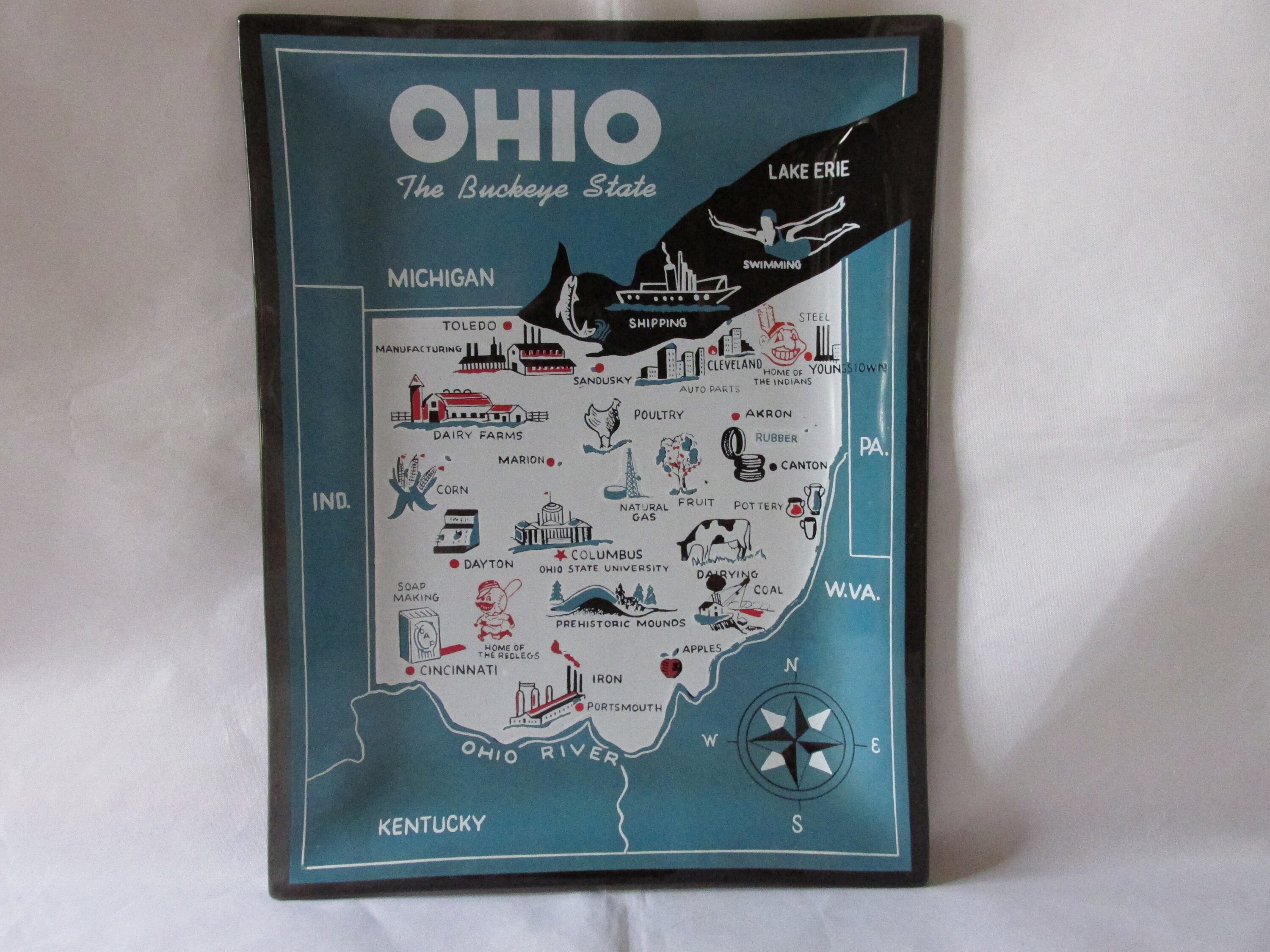 Vintage State of Ohio Rectangular Glass Collector Plate, Excellent ...