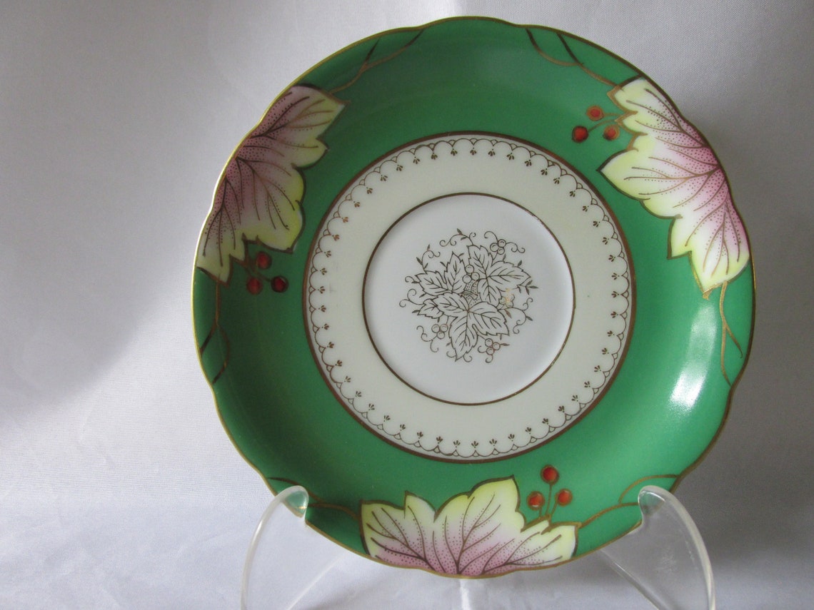 Vintage Shafford Japanese Bone China Footed Cup & Saucer - Bright Green ...