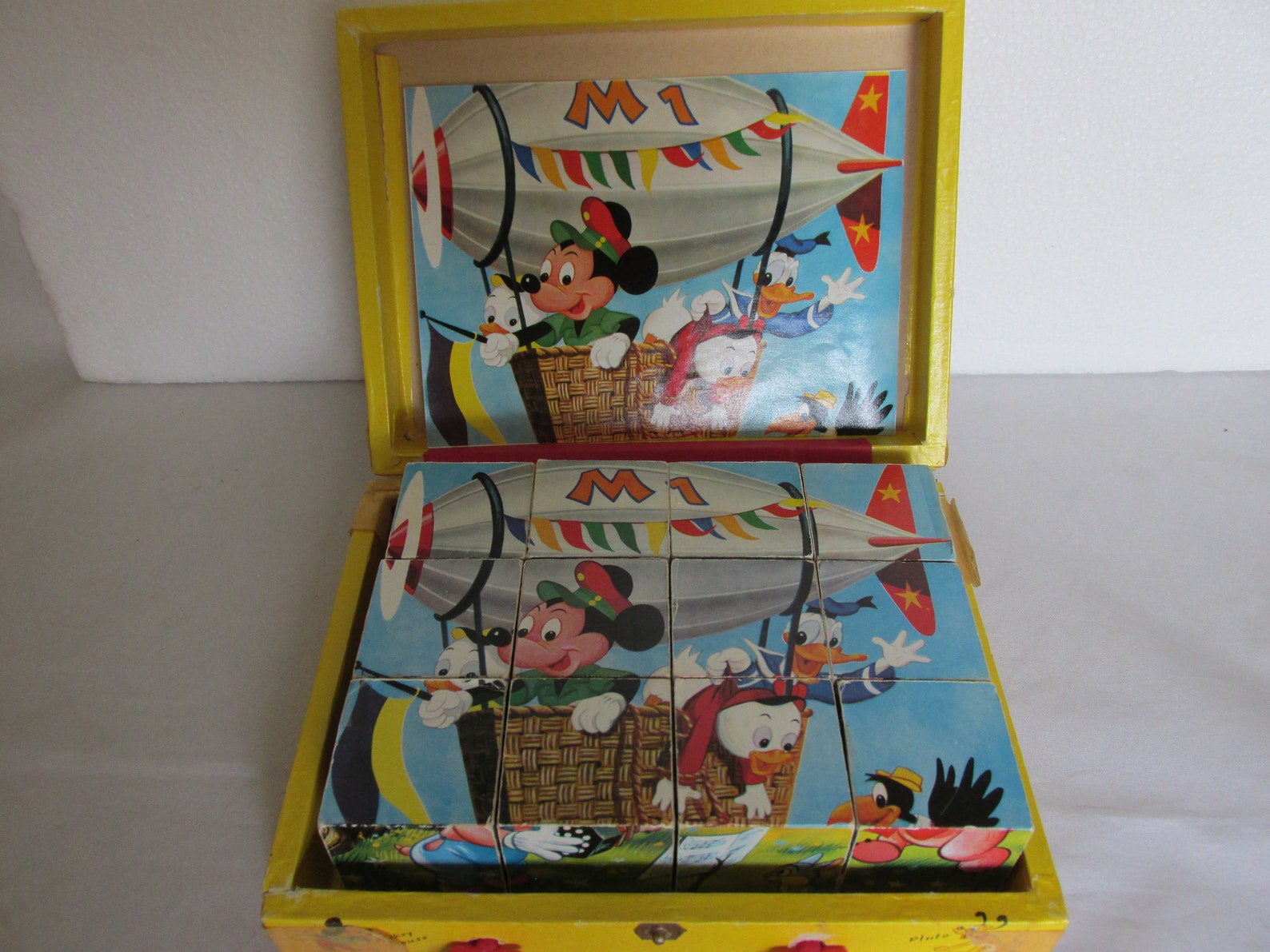 Vintage Disney Mickey Mouse Puzzle Blocks in Original Handled Box - 6 ...
