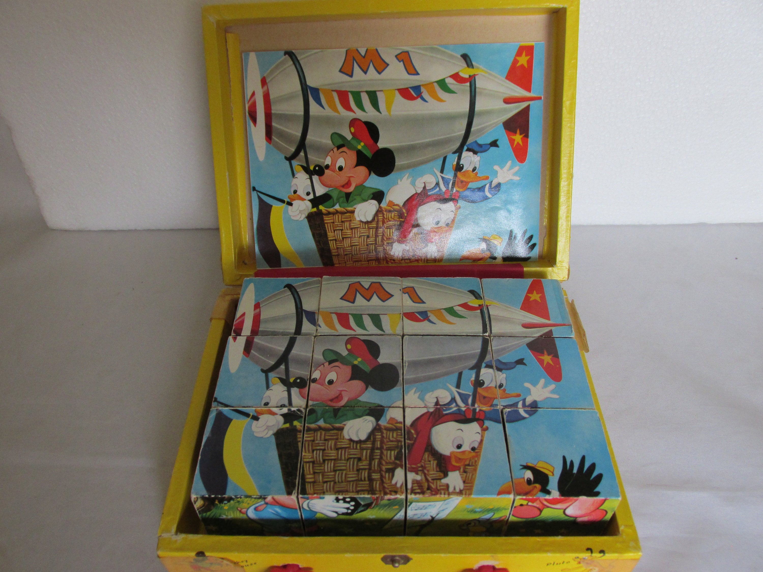 Vintage Disney Mickey Mouse Puzzle Blocks in Original Handled Box - 6 ...