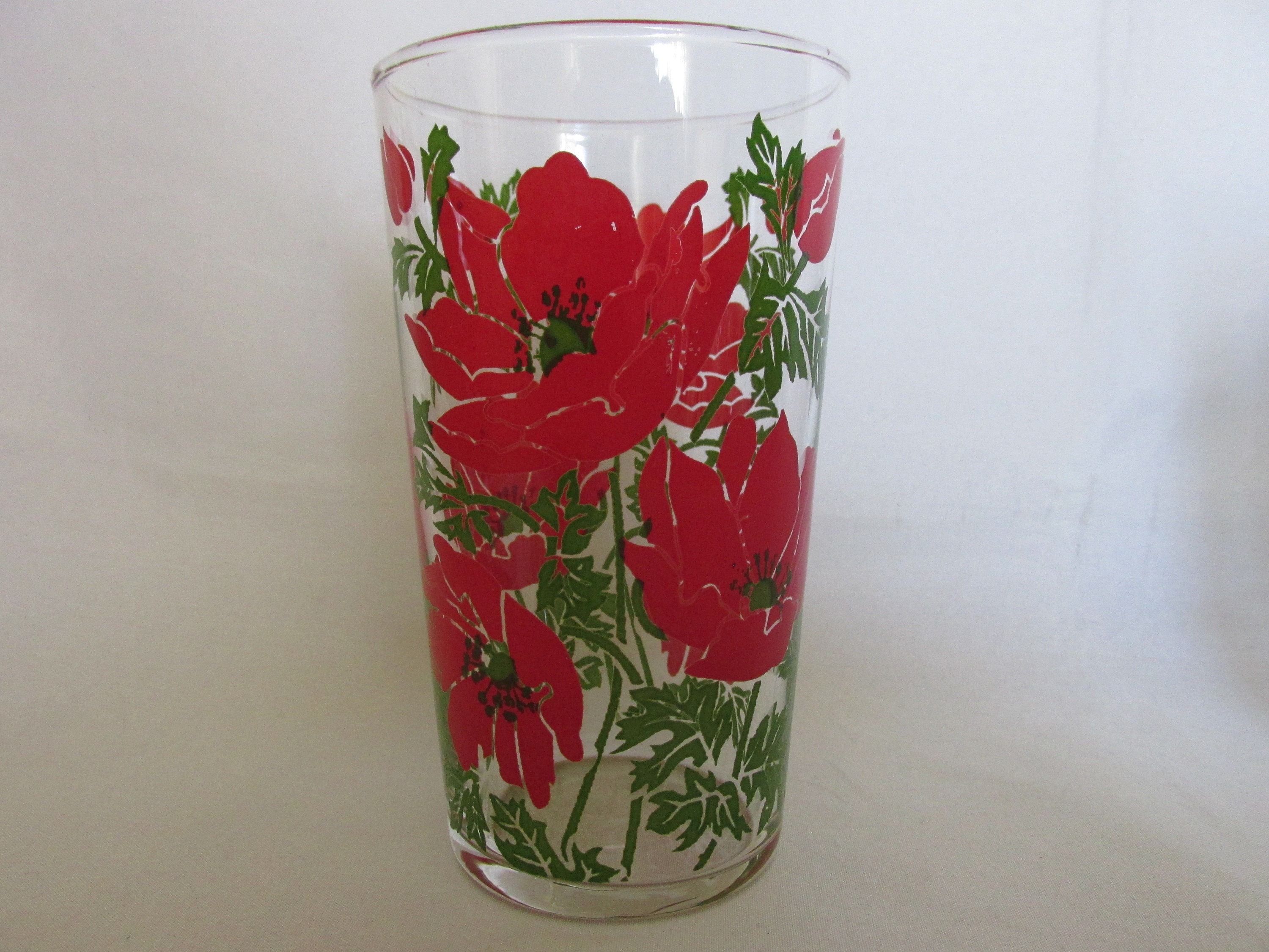 Vintage Flowered Glass Tumblers Unmatched but All With Red and White ...