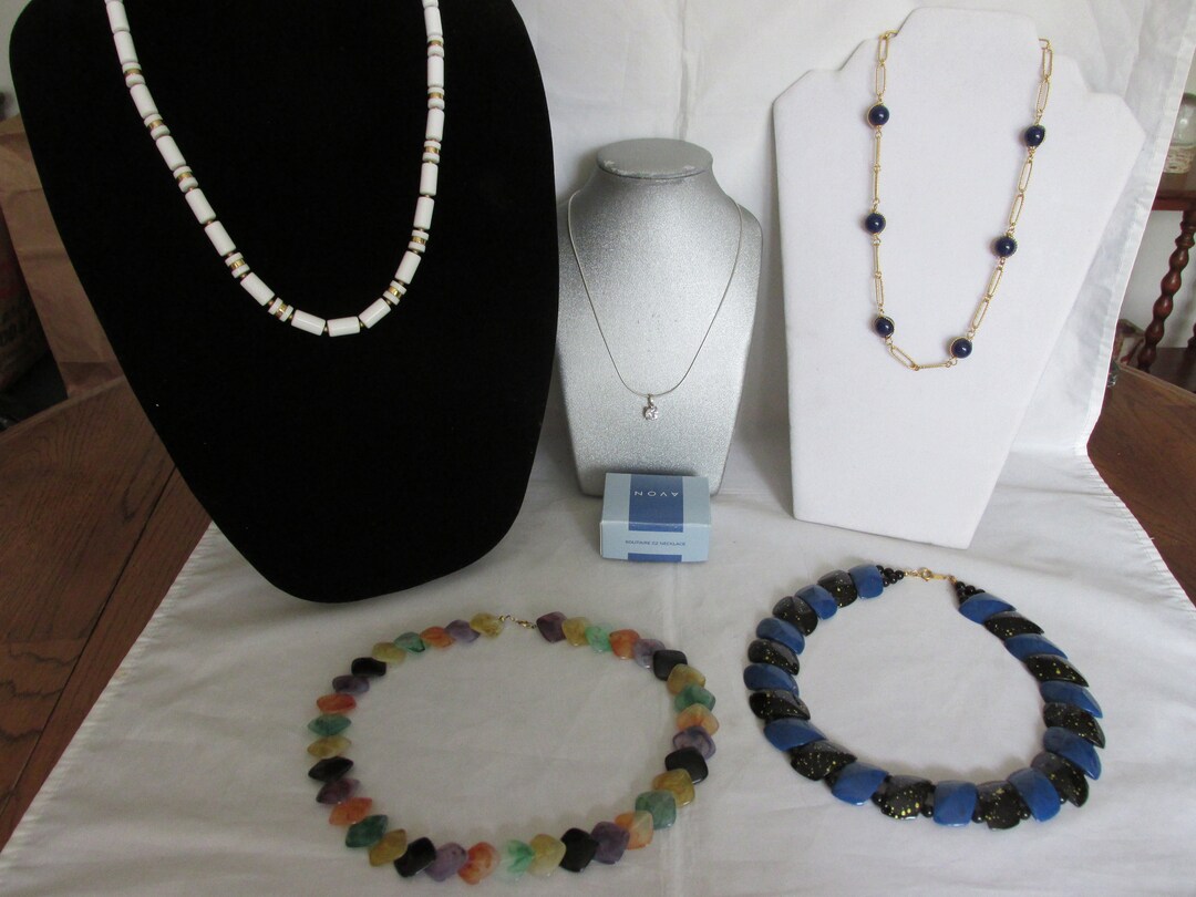 Lot of Four Vintage Avon Plastic Beaded Necklaces and Cubic Zirconia ...