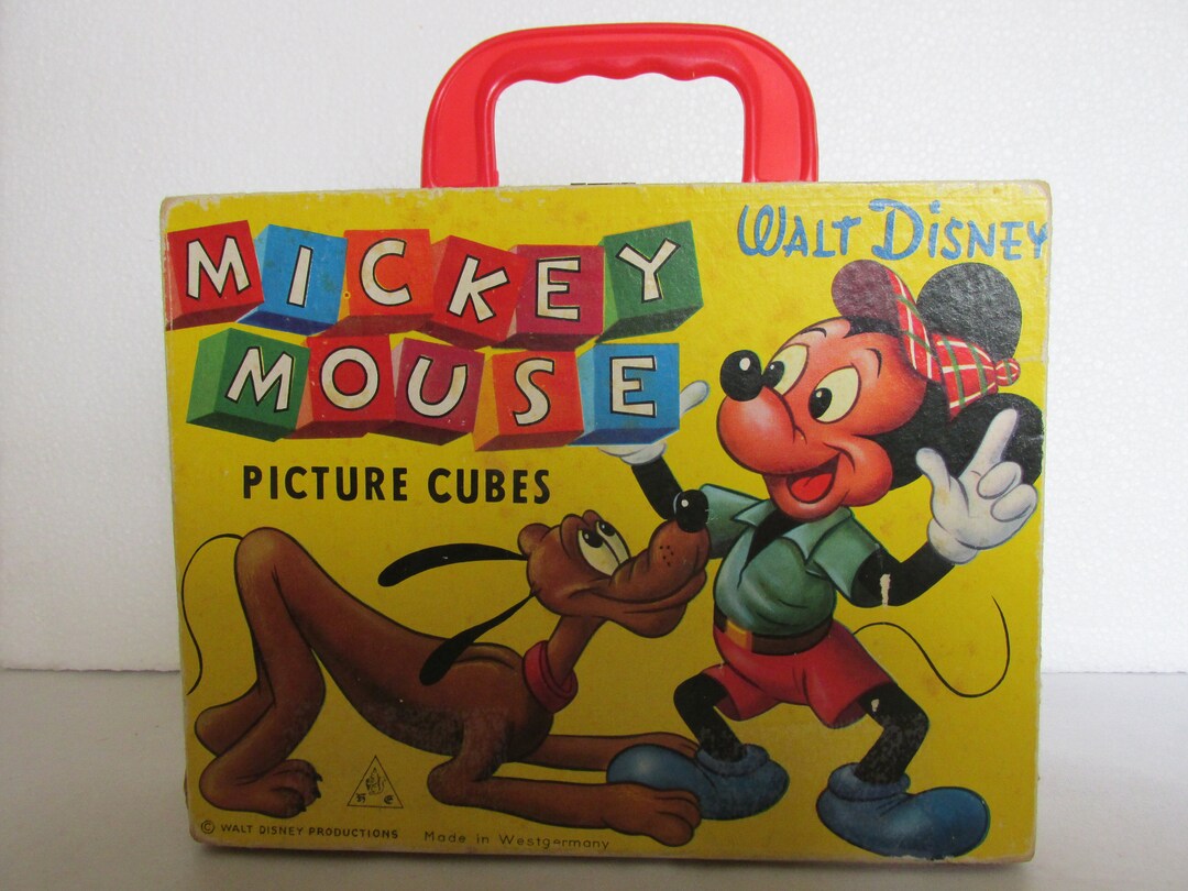 Vintage Disney Mickey Mouse Puzzle Blocks in Original Handled Box - 6 ...