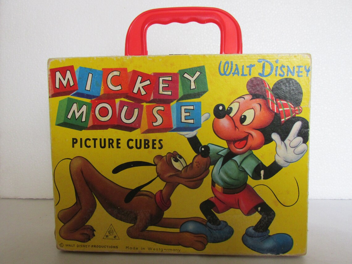 Vintage Disney Mickey Mouse Puzzle Blocks in Original Handled Box - 6 ...