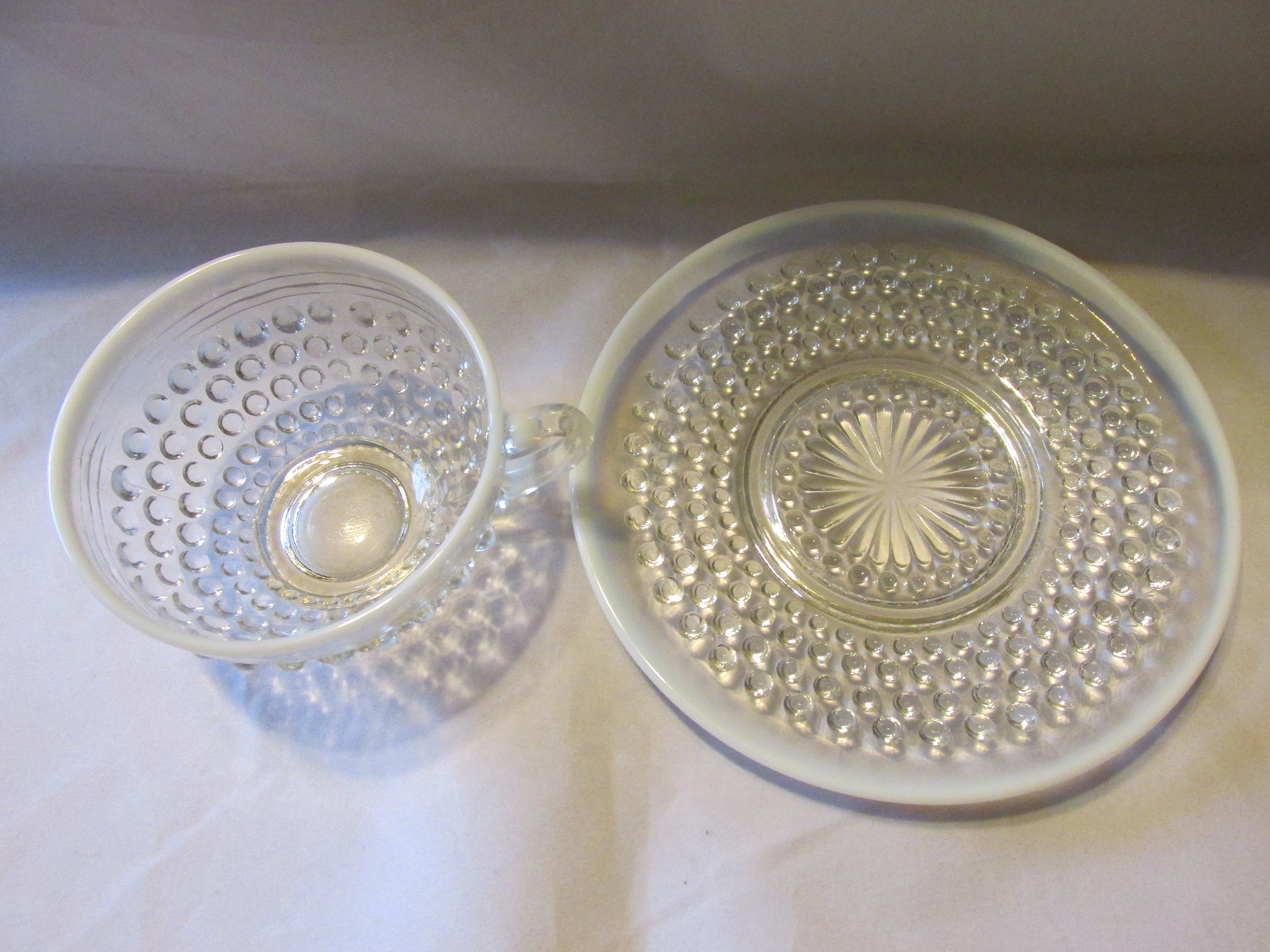Vintage Moonstone Opalescent Hobnail Cup & Saucer - Anchor Hocking ...
