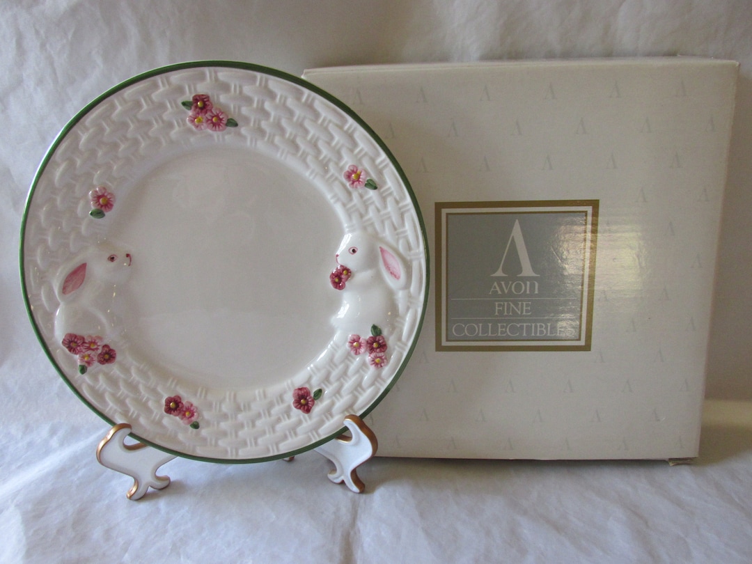 Vintage Avon Bunny Collection 7" Dessert Plate, Bunny Motif, Floral ...