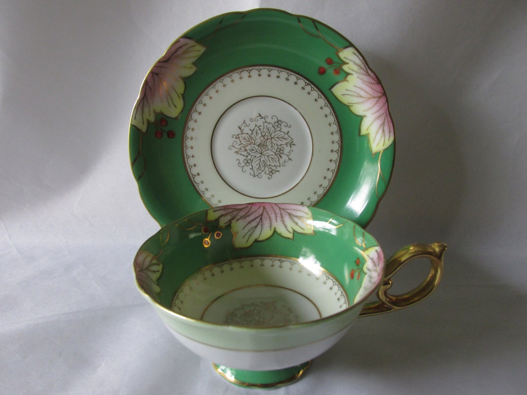 Vintage Shafford Japanese Bone China Footed Cup & Saucer - Bright Green ...
