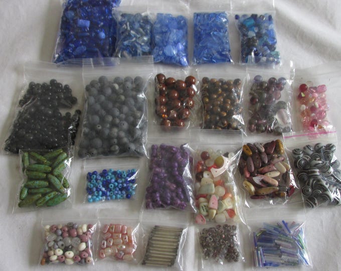 Glass and Stone Bead Lot, Many Colors, Shapes & Sizes, Separated in ...