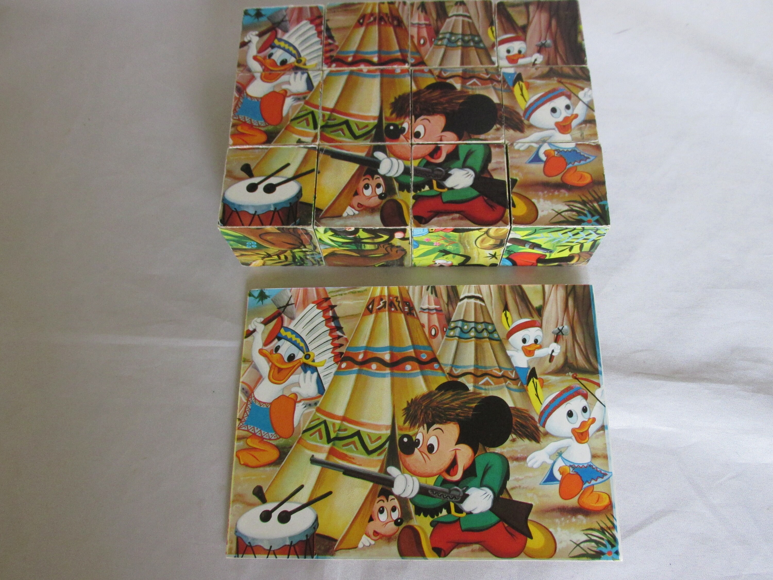 Vintage Disney Mickey Mouse Puzzle Blocks in Original Handled Box - 6 ...