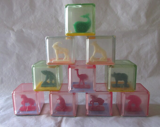 Vintage Clear Plastic Baby Blocks With Animals and a Rattle Bead Inside ...