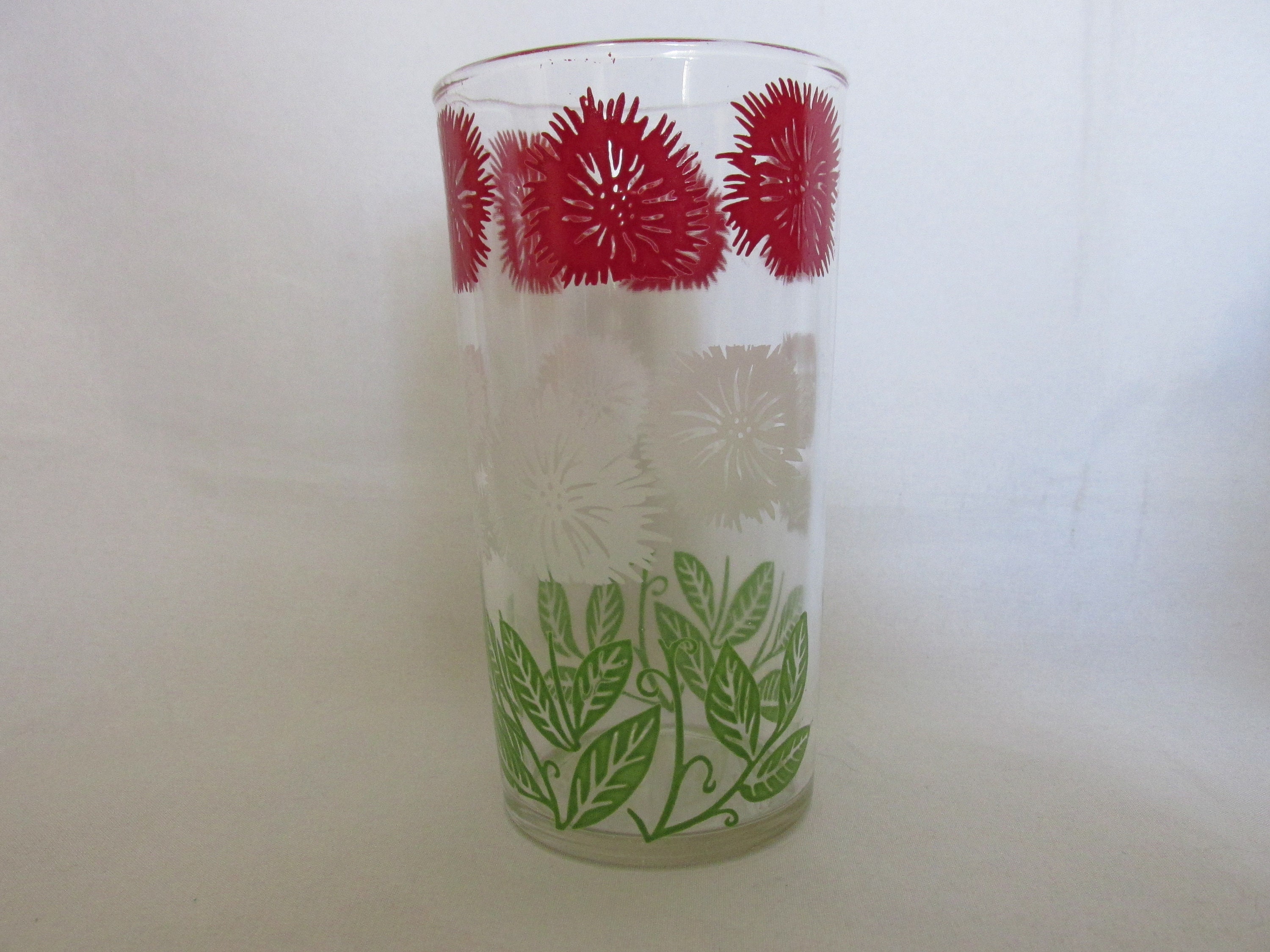 Vintage Flowered Glass Tumblers Unmatched but All With Red and White ...