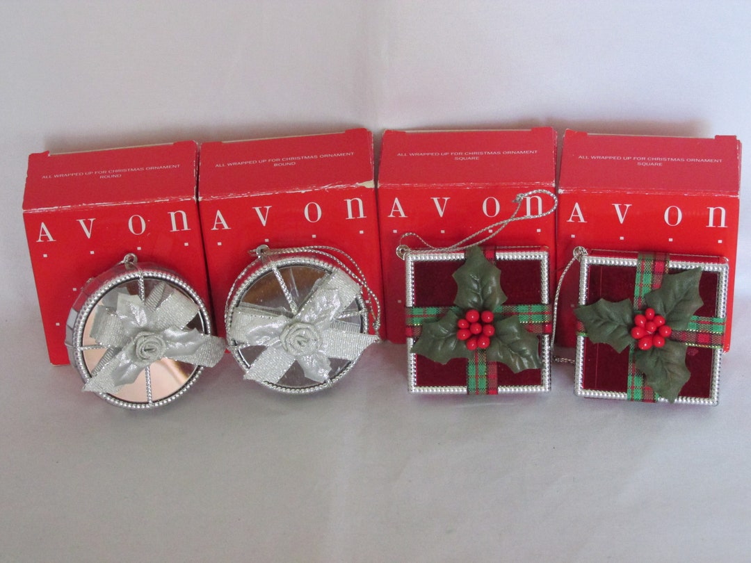 Vintage Avon "all Wrapped up for Christmas" Mirrored Ornaments, 2 ...