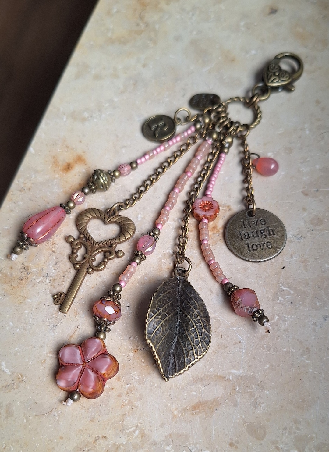 Pocket Tree Bag Charm Keychain Chunky Charm Flower Key Bohemian Glass ...