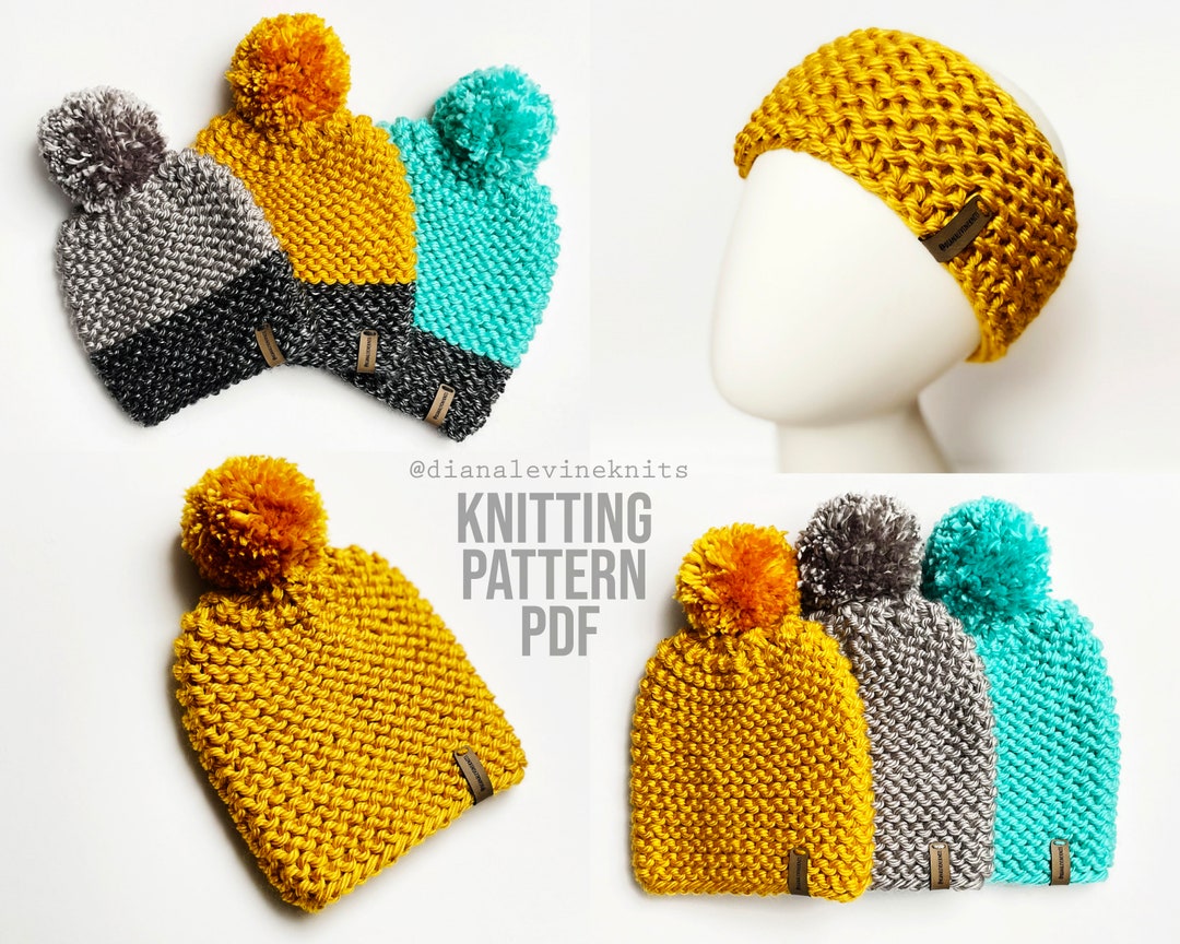 Garter Stitch Hats & Headbands, KNITTING PATTERN PDF for Bulky Yarn ...