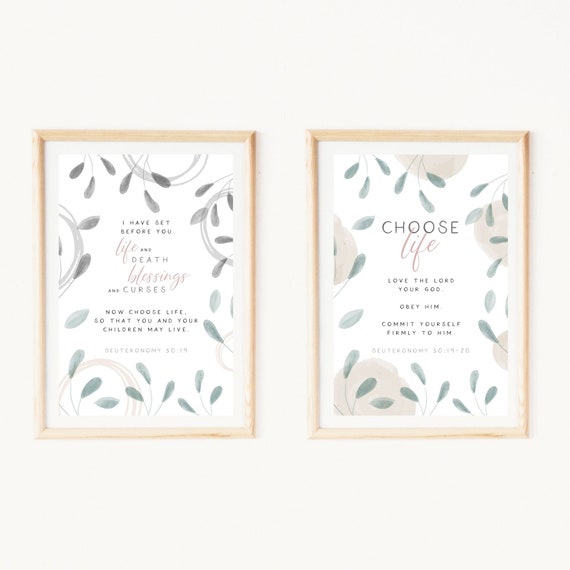 Choose life print set Printable wall art set of 2. Botanical | Etsy