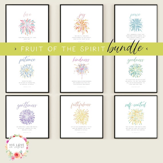 Fruit of the Spirit Gallery Wall Art Set of 10 Watercolour | Etsy