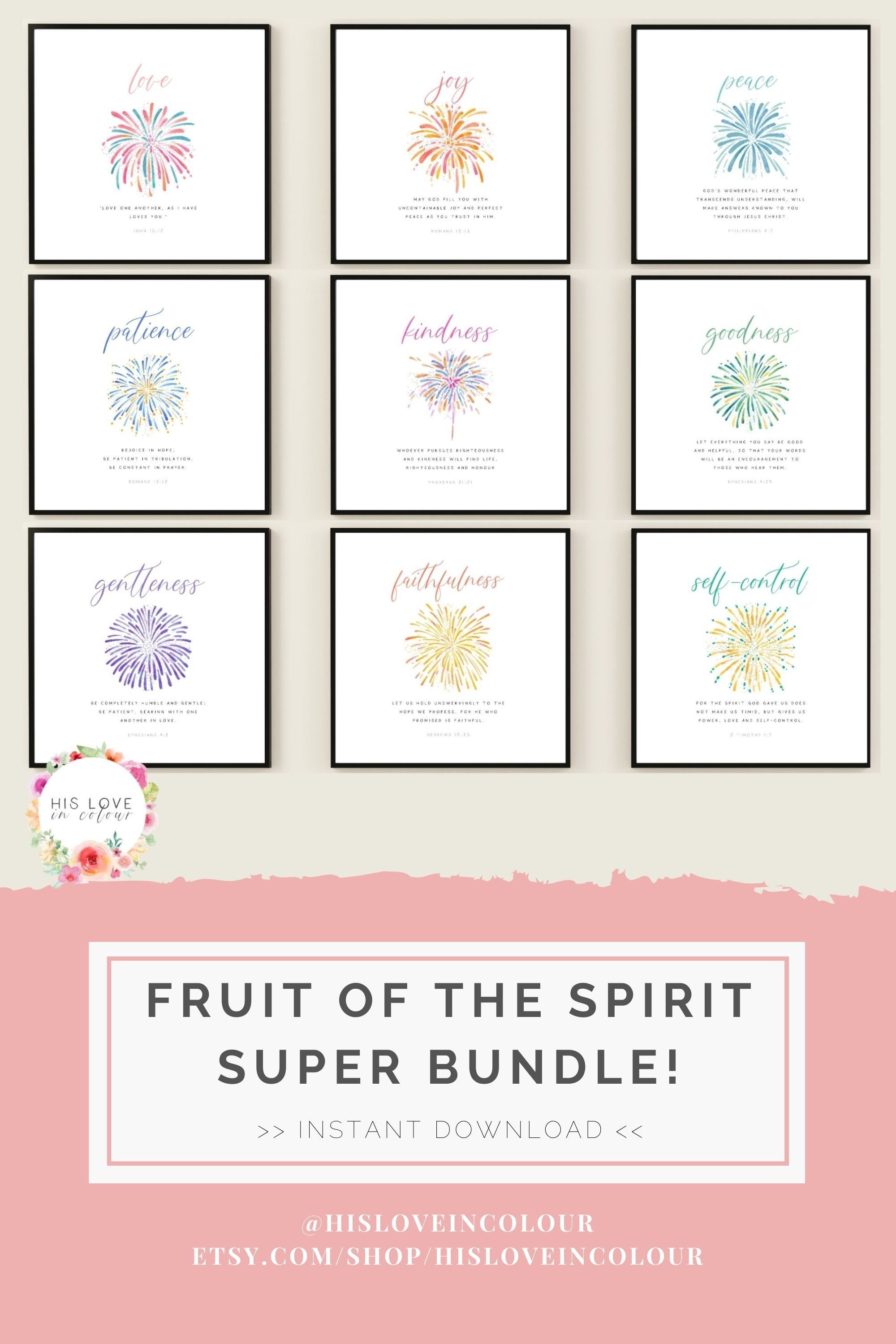 Fruit of the Spirit Gallery Wall Art Set of 10 Watercolour Prints ...