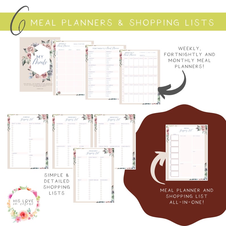 Ultimate Christian Printable Planner | Pink Rose Watercolour Flowers ...