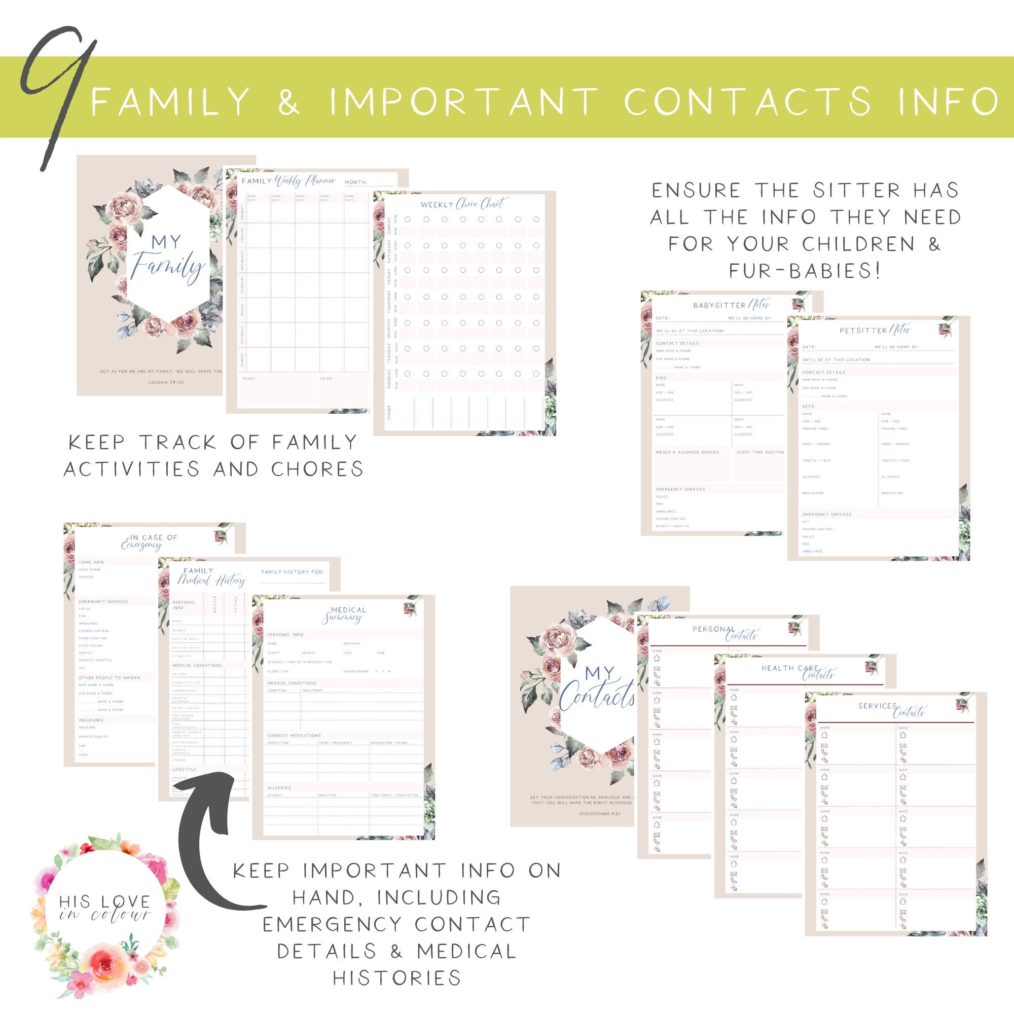 Ultimate Christian Printable Planner | Pink Rose Watercolour Flowers ...
