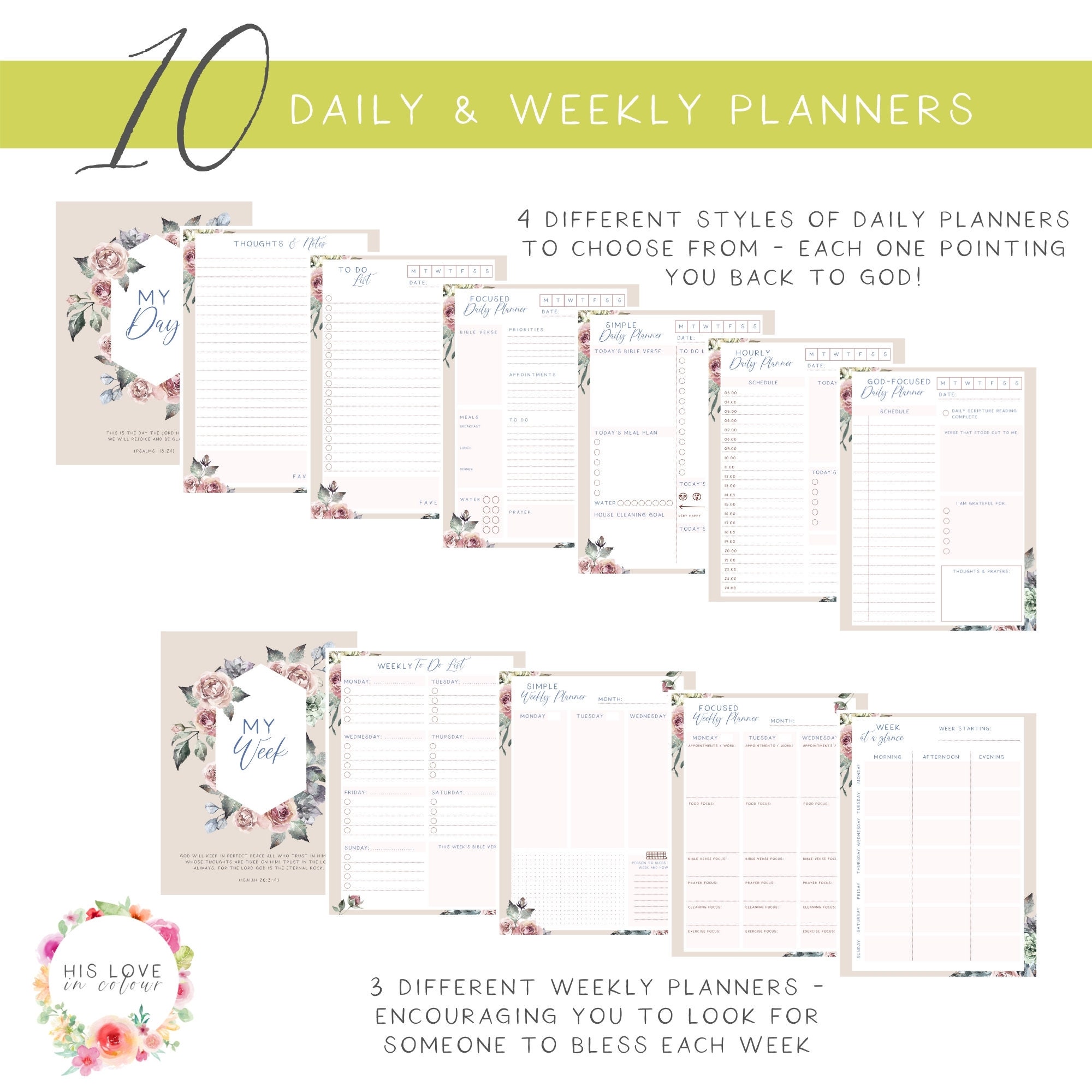 Ultimate Christian Printable Planner | Pink Rose Watercolour Flowers ...