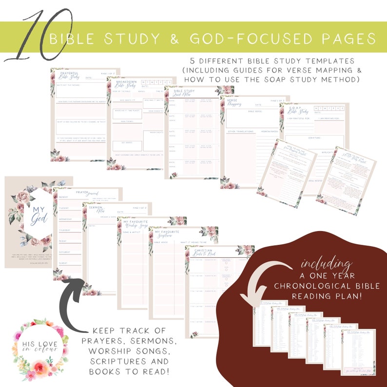 Ultimate Christian Printable Planner | Pink Rose Watercolour Flowers ...