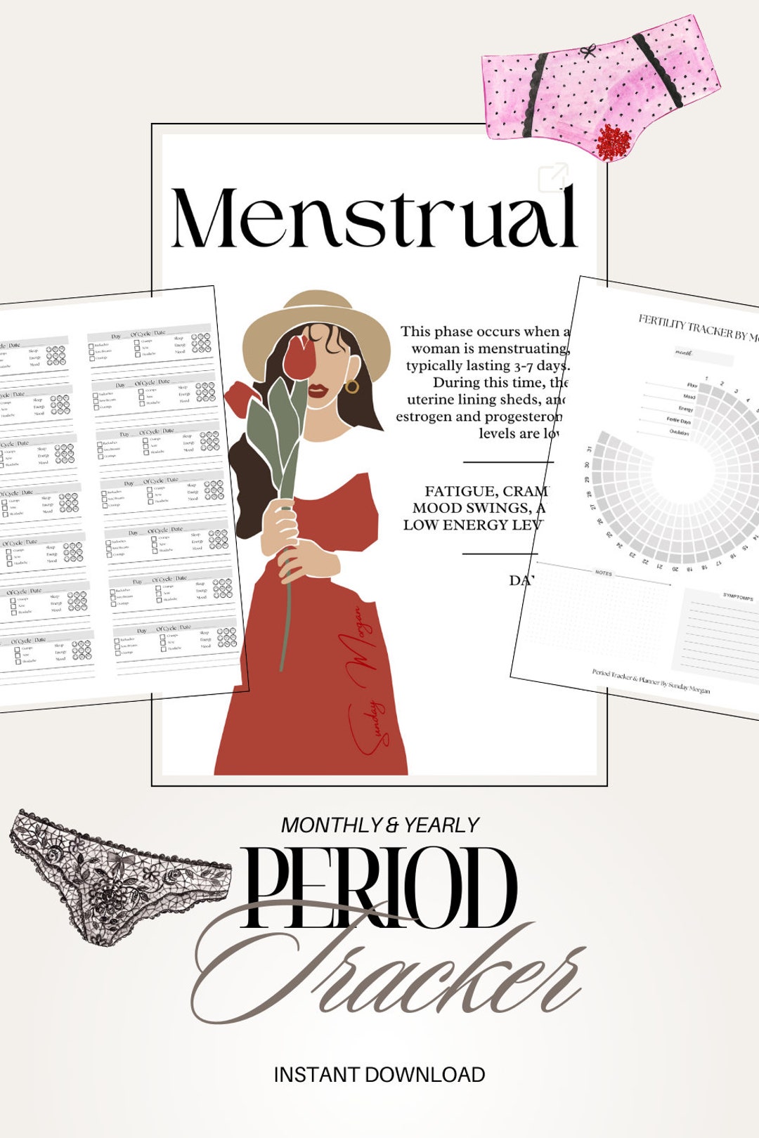 Printable Period Tracker, Fertility Planner, Menstruation Cycle Guide ...
