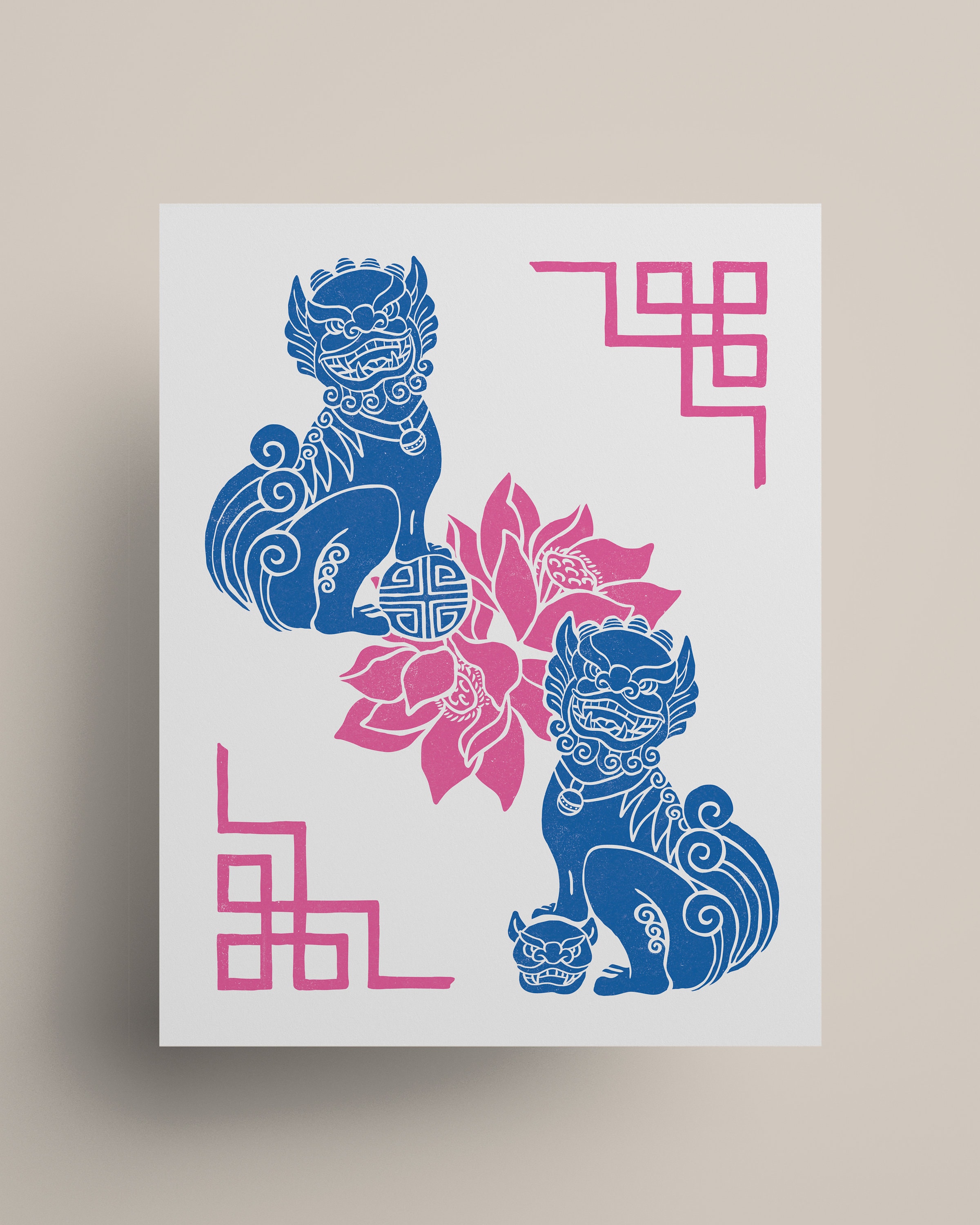 Digital Printable Poster | Foo Dogs | Fu Dogs | Lotus Flower | Yin ...