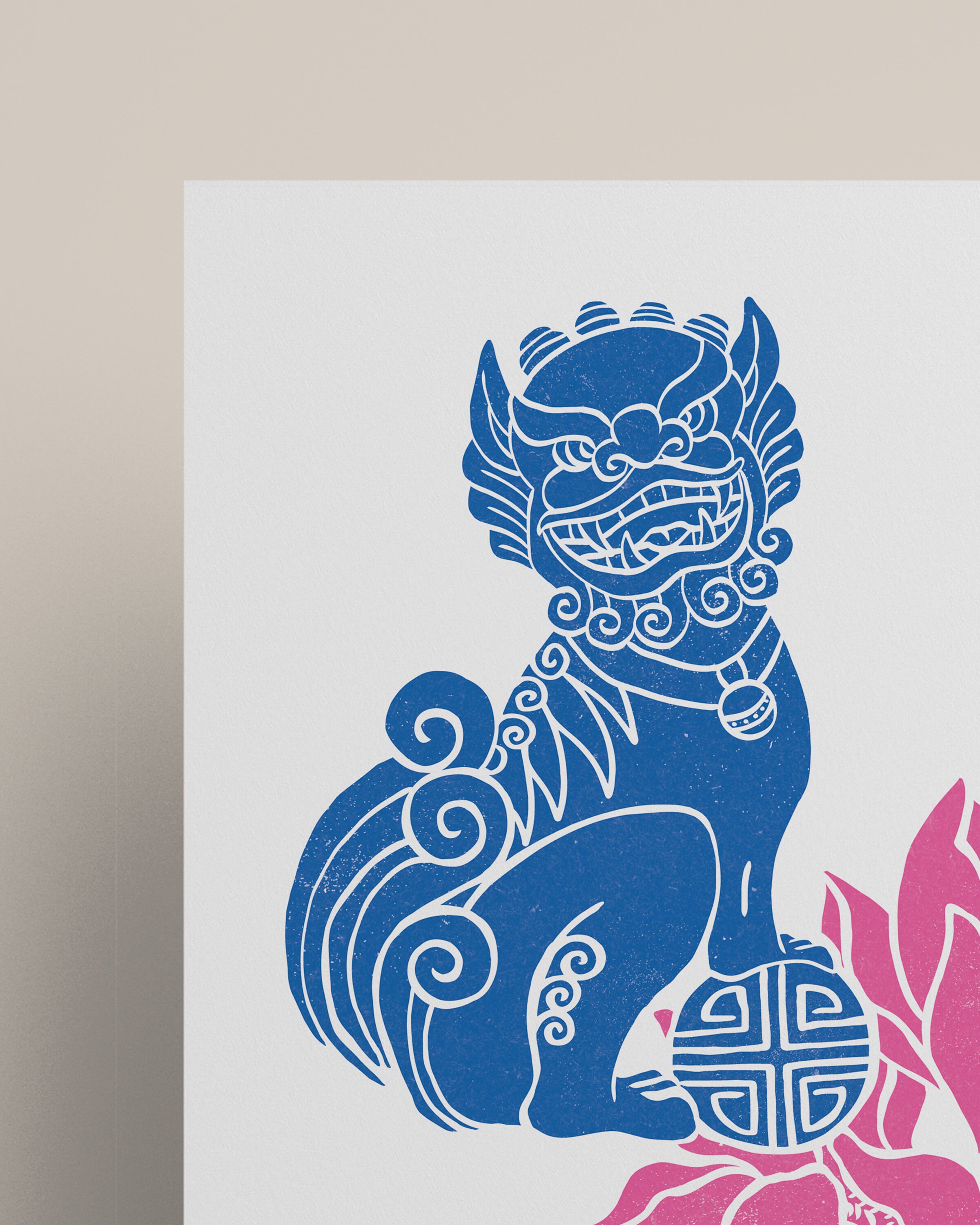 Digital Printable Poster | Foo Dogs | Fu Dogs | Lotus Flower | Yin ...