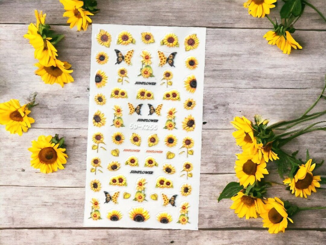 Sunflower Nail Stickers, Flower Nail Stickers, Yellow Flower Nail ...