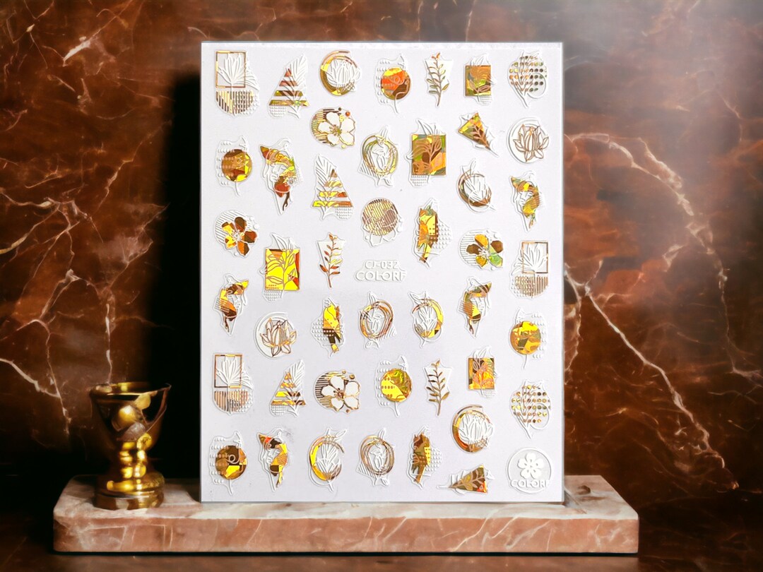 Gold Leaves and Flower Nail Sticker, Leaves Nail Sticker, Flower Nail ...