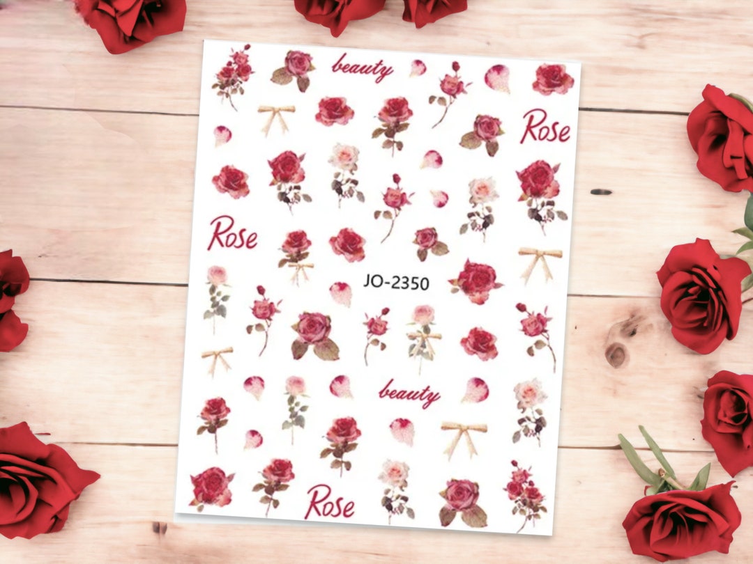 Roses Flower Nail Stickers, Pink and Red Flower Nail Stickers, Flower ...