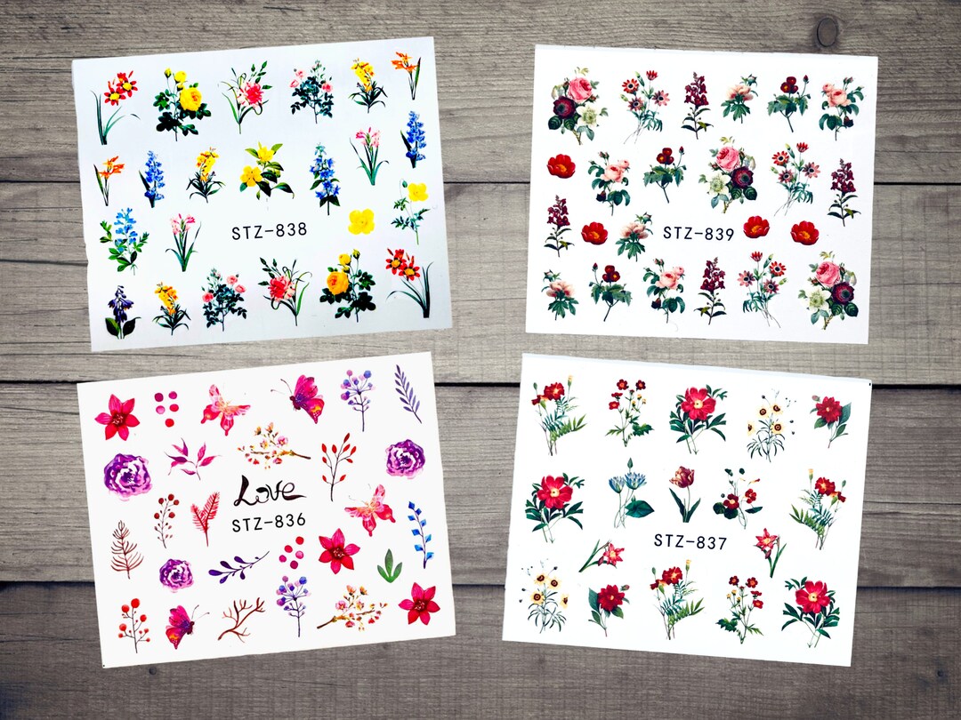 Vintage Flowers Water Decal Sticker, Water Decal Nail Sticker, Flowers ...