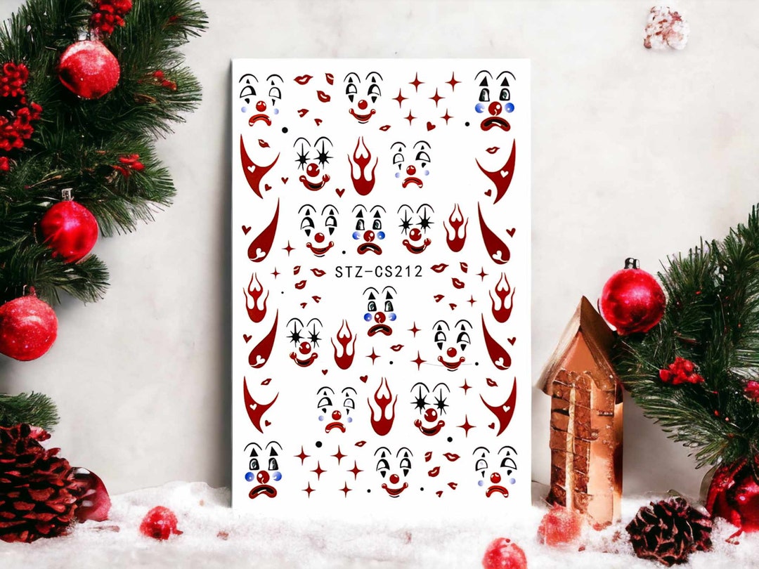 Red Clown Nail Sticker, Clown Nail Stickers, Clown Nail Decals, Clown ...