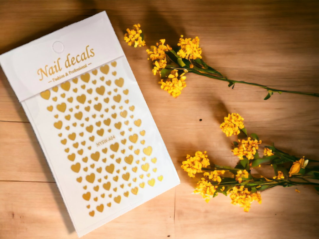 Gold Hearts Nail Sticker, Hearts Nail Decal, Nail Decal, Nail Stickers ...