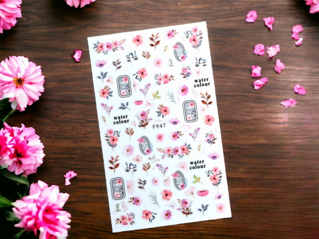Pink Flower Nail Stickers, Flower Nail Sticker, Pink Flower Nail Decals ...
