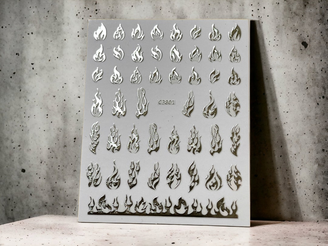 Silver Fire Nail Sticker, Silver Fire Sticker, Silver Fire Nail Decals ...