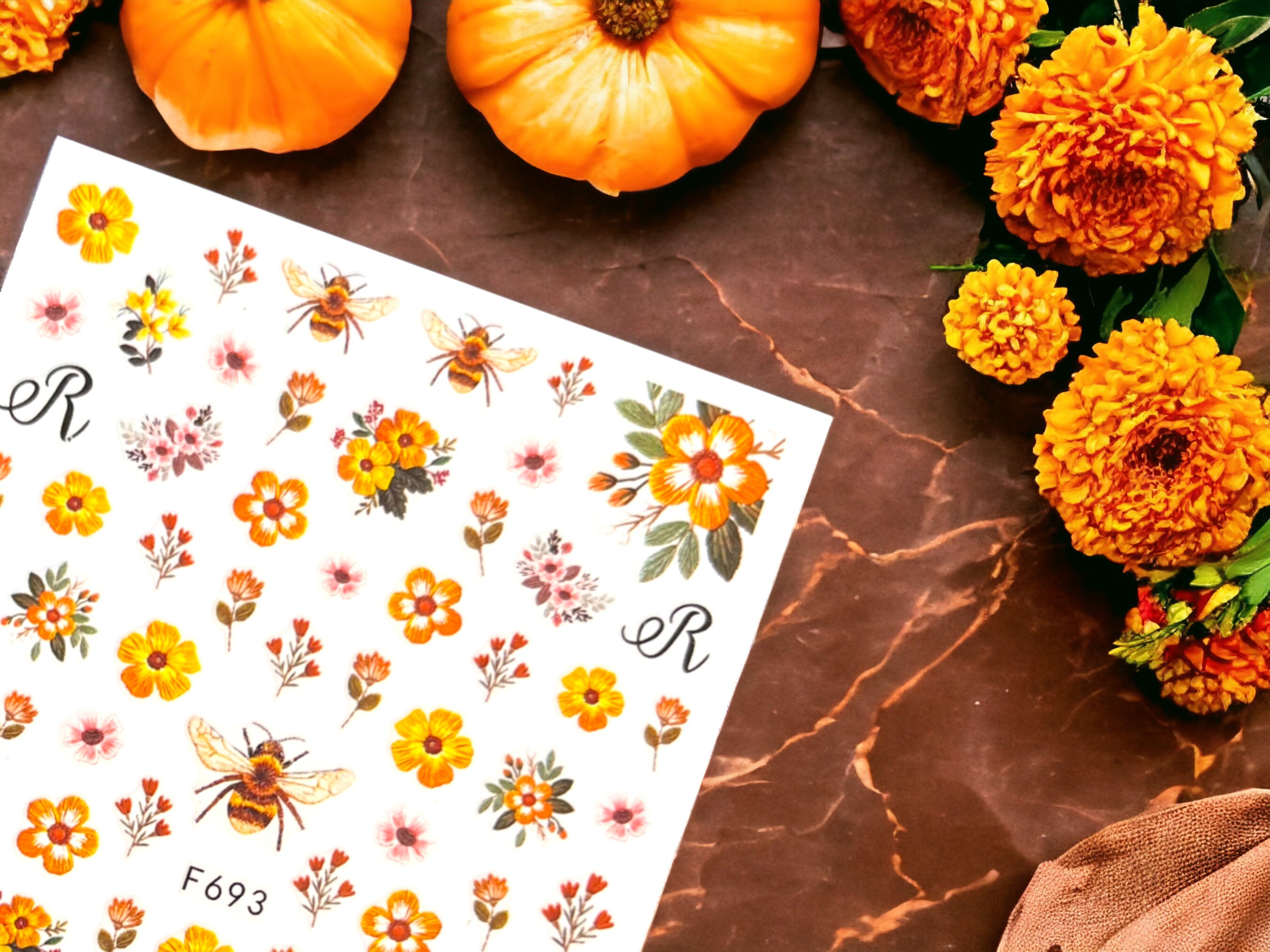Yellow Flowers Nail Stickers, Bees Nail Stickers, Yellow Flower Nail ...
